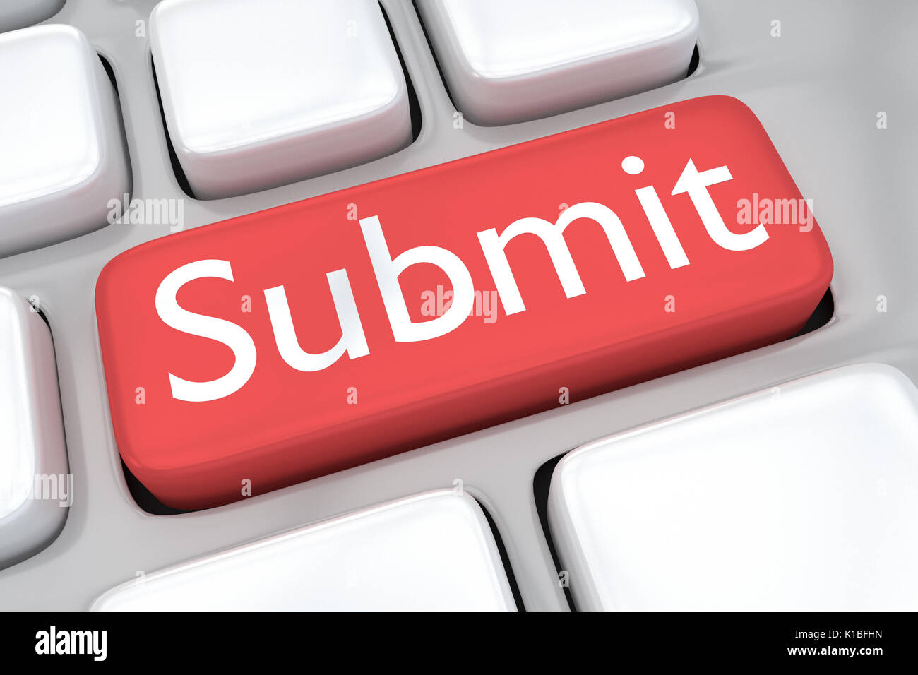 Render illustration of computer keyboard with the print Submit on a red ...