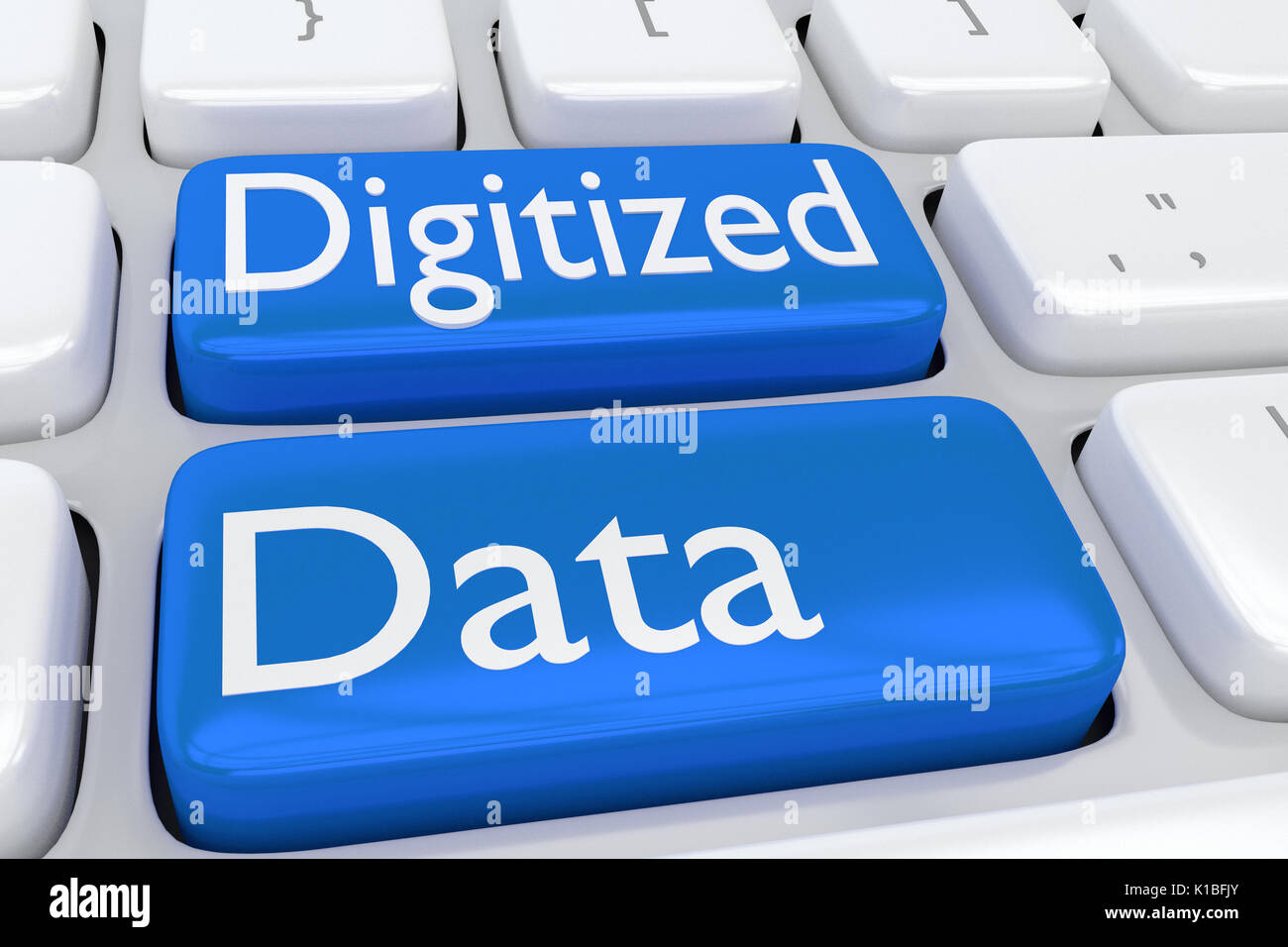 3d Illustration Of Computer Keyboard With The Script Digitized Data On Two Adjacent Blue