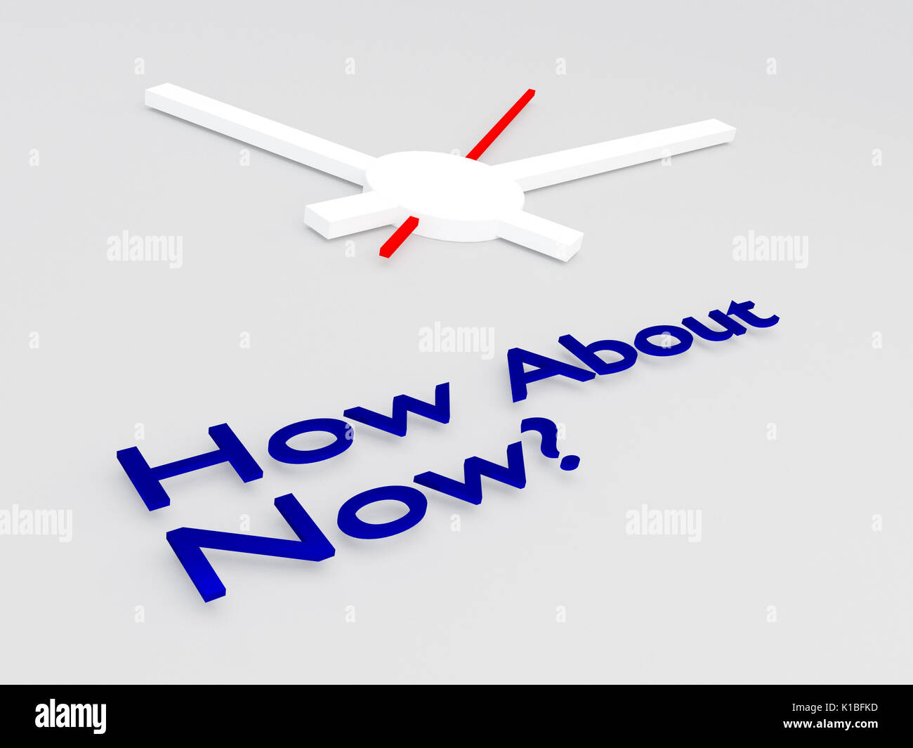 3D illustration of "How About Now?" title with a clock as a background ...