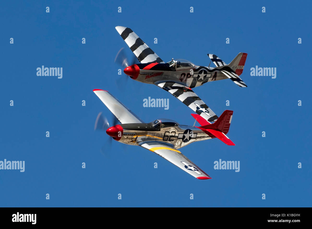 Airplane WWII P-51 Mustang aircraft fighter flying at the airshow Stock ...