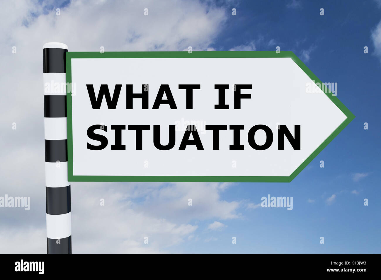 3D illustration of WHAT IF SITUATION script on road sign. Dilemma ...