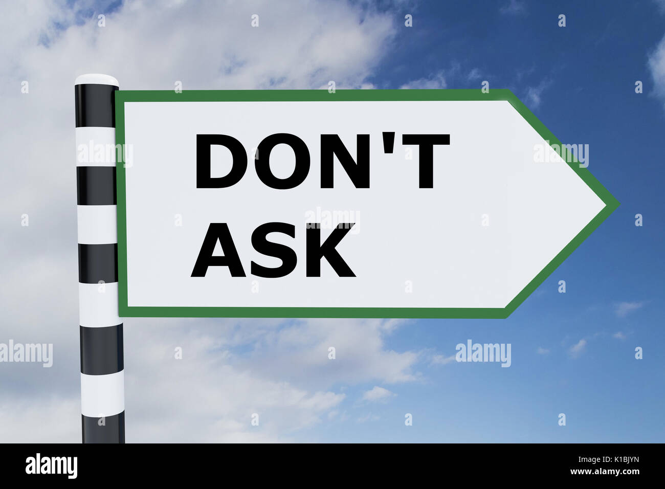 3D illustration of DON'T ASK script on road sign. Conversation concept ...