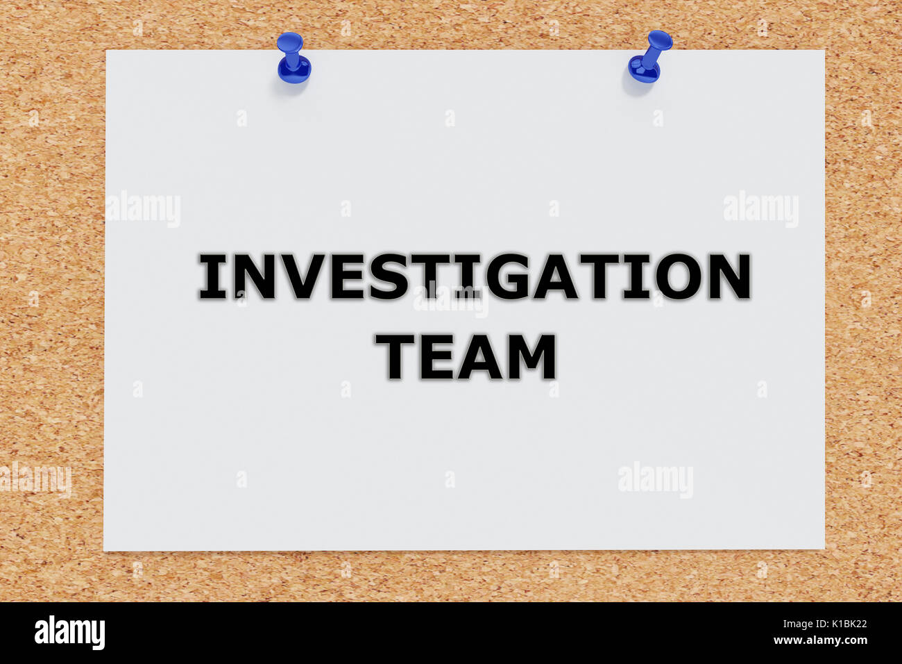 3D illustration of INVESTIGATION TEAM on cork board. Investigation ...