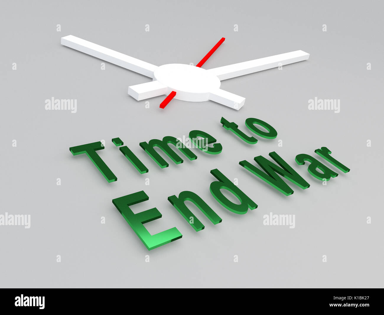 3D illustration of "Time to End War" title with a clock as a background ...