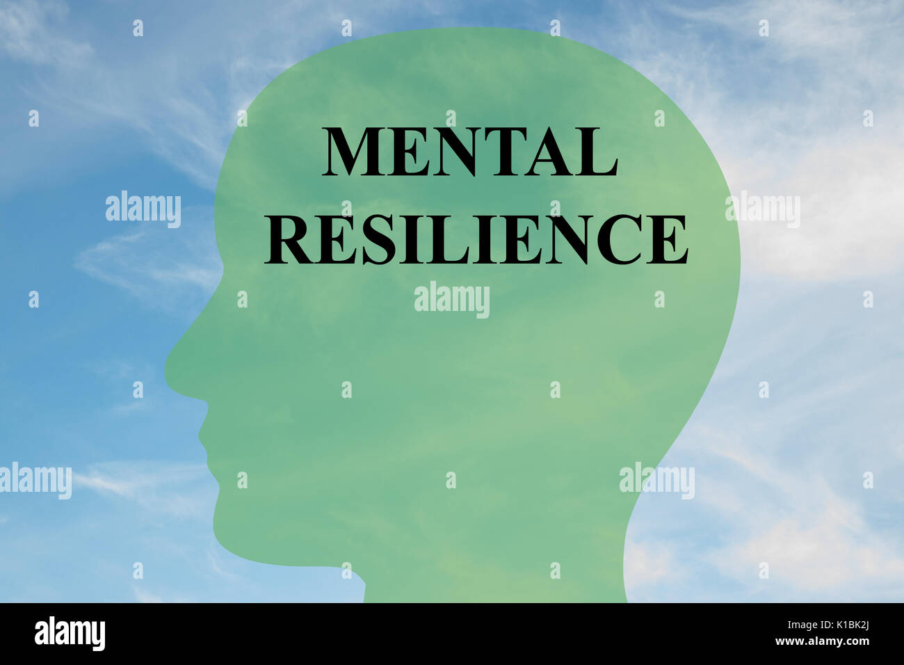Render illustration of MENTAL RESILIENCE script on head silhouette ...