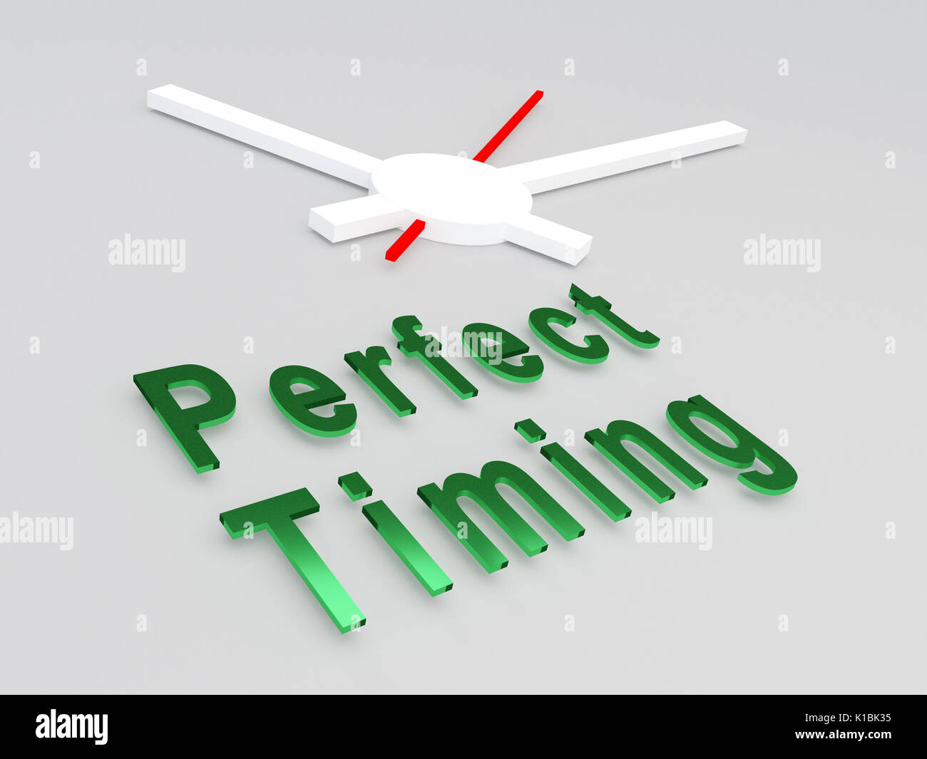 3D illustration of "Perfect Timing" title with a clock as a background ...