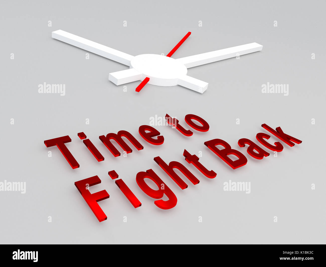 3D illustration of "Time to Fight Back" title with a clock as a ...