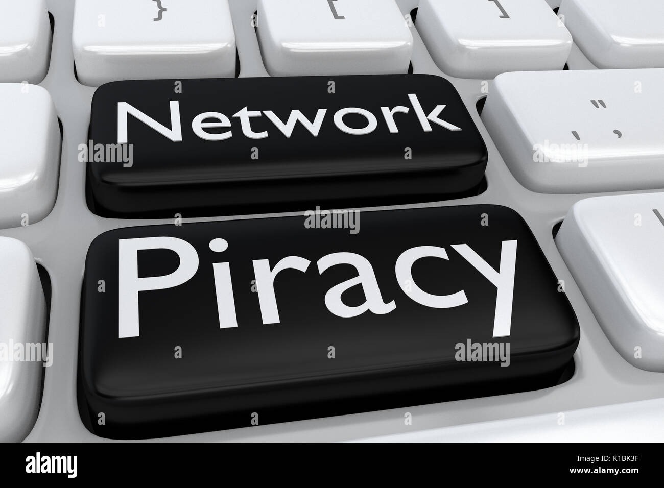 3D illustration of computer keyboard with the print Network Piracy on ...