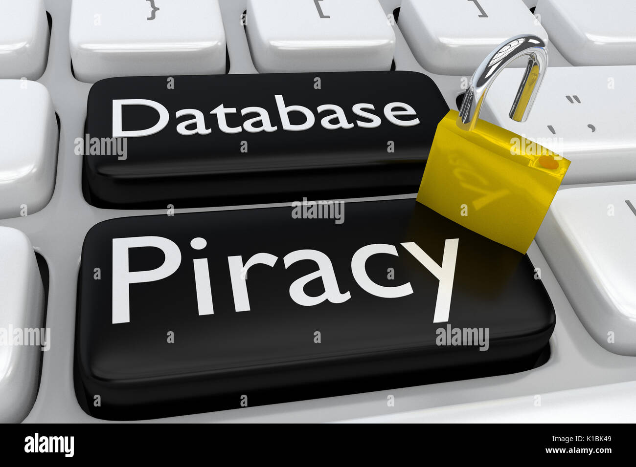 3D illustration of computer keyboard with the print Database Piracy on ...