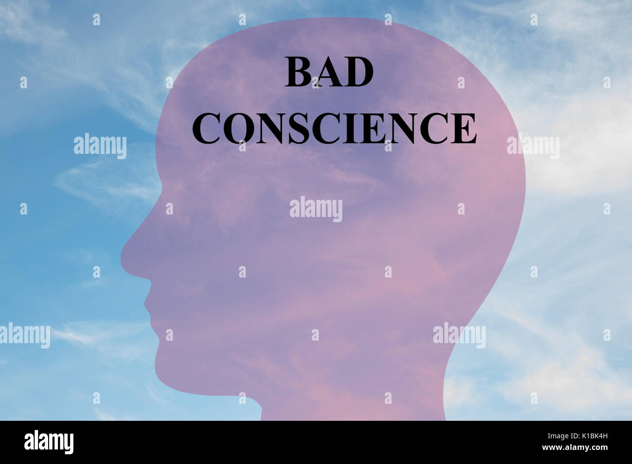 Render illustration of BAD CONSCIENCE script on head silhouette, with ...