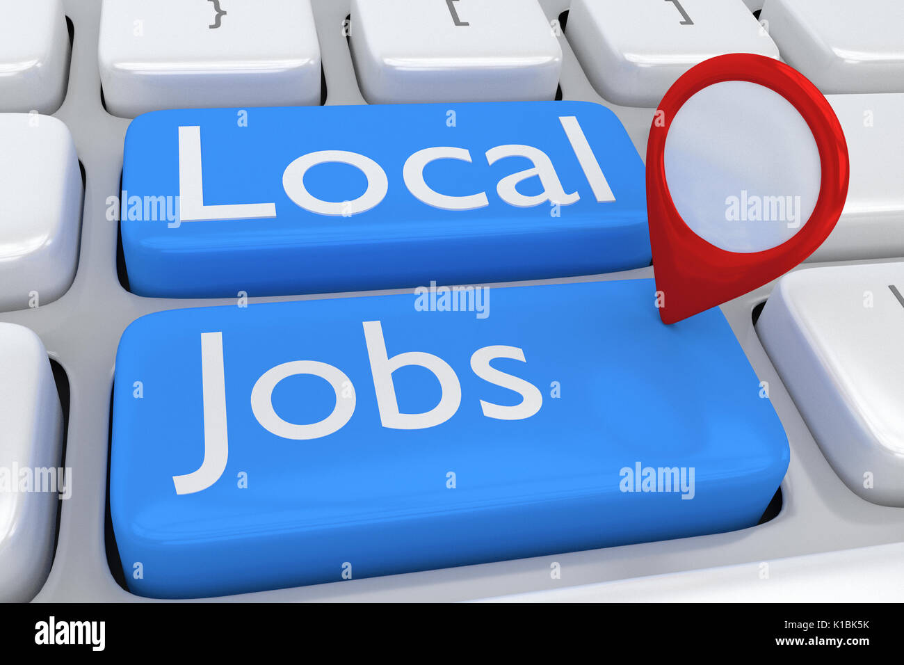 Render illustration of computer keyboard with the script Local Jobs and ...