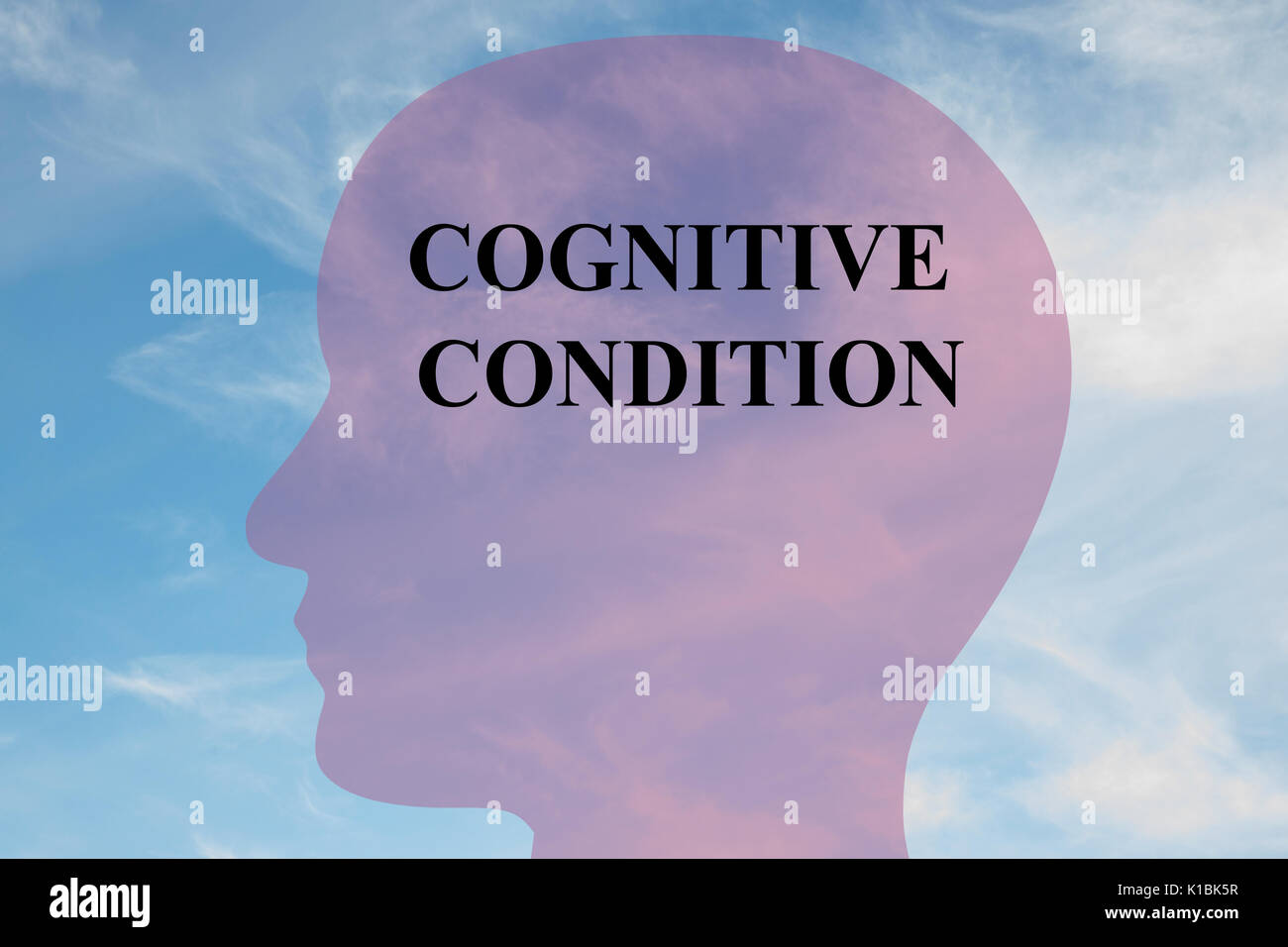 Render illustration of COGNITIVE CONDITION script on head silhouette ...