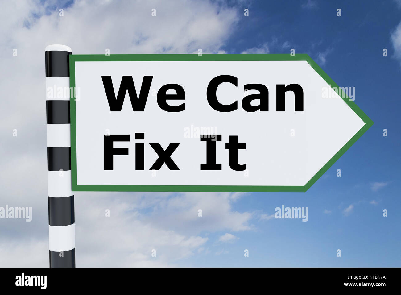 Render illustration of We Can Fix It title on road sign. Recovery ...