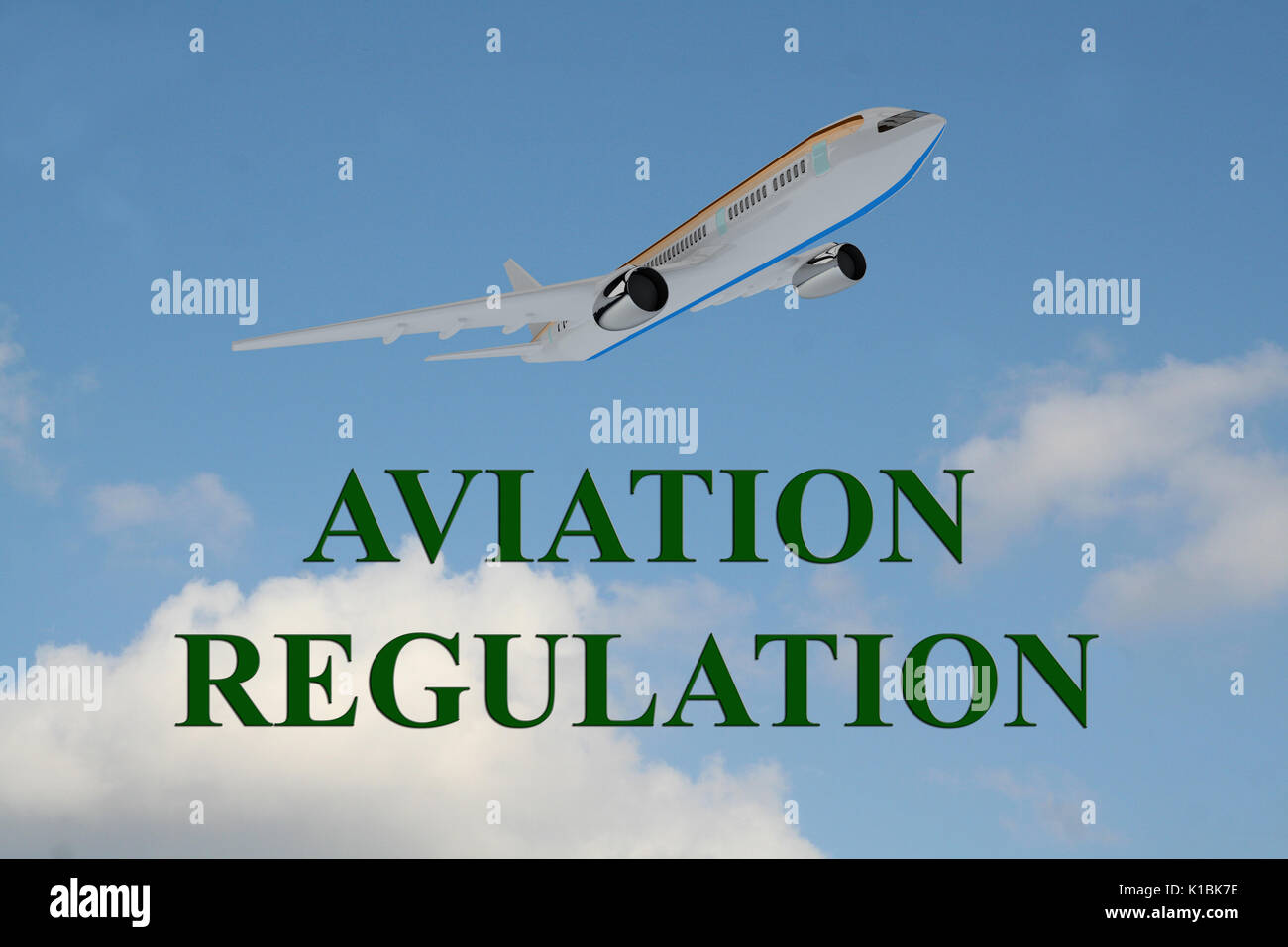 Render illustration of Aviation Regulation title on cloudy sky as a ...