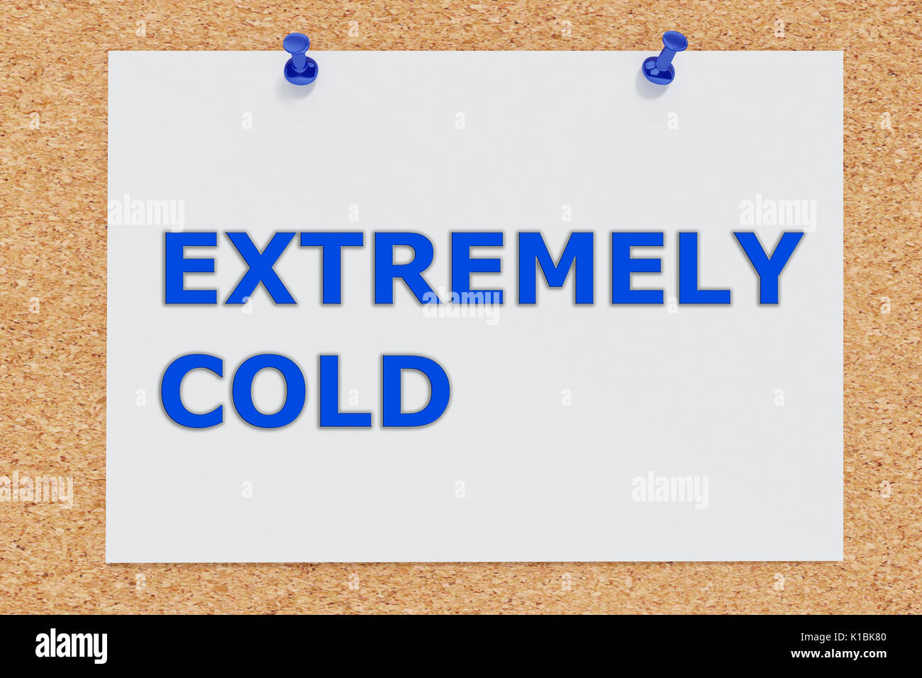 3D illustration of illustration of Extremely Cold script on cork board ...