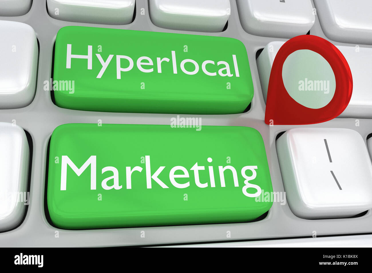 Render illustration of computer keyboard with the script Hyperlocal ...