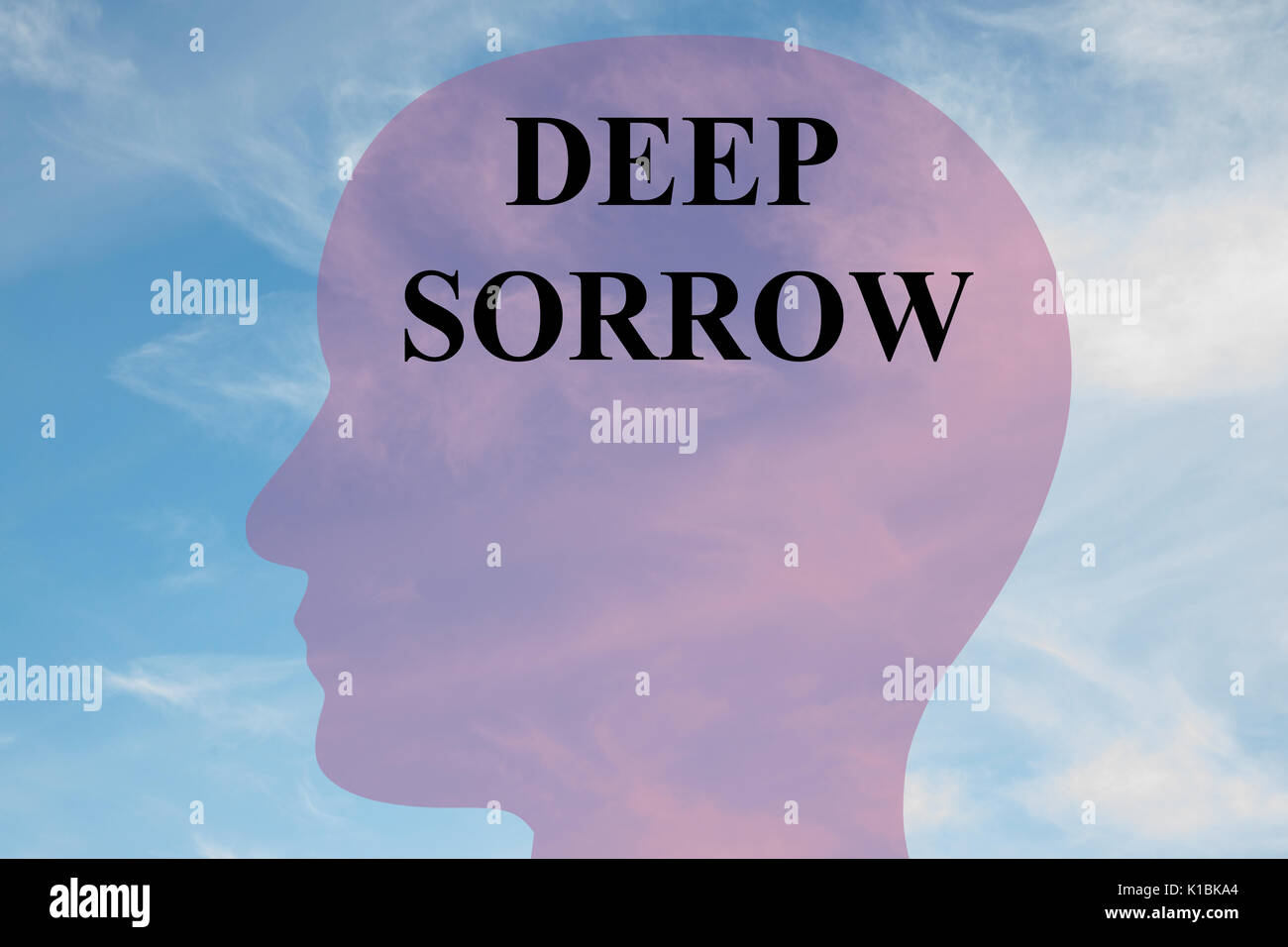 Render illustration of Deep Sorrow title on head silhouette, with ...