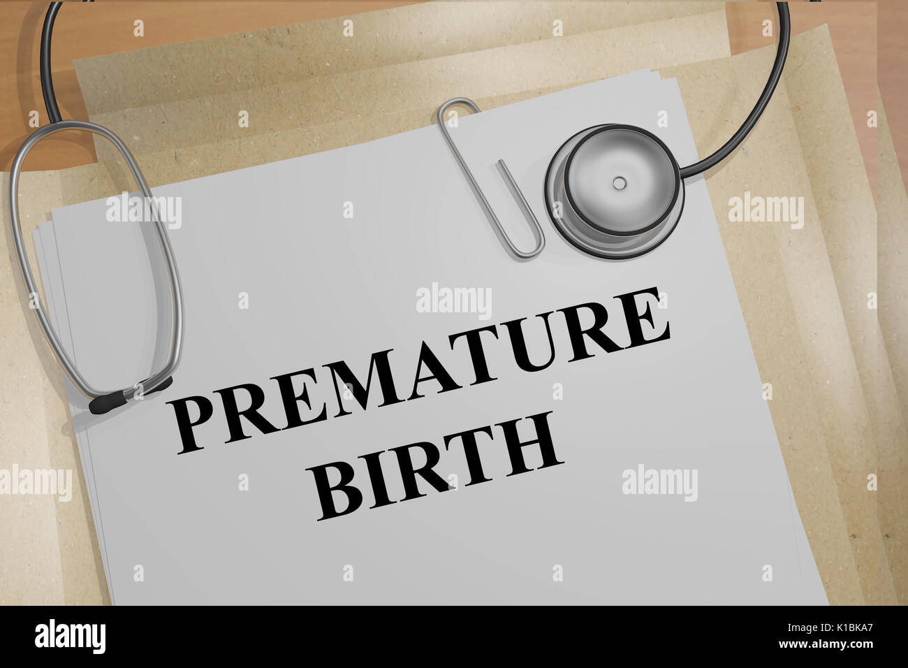 Render illustration of Premature Birth title on medical documents Stock ...