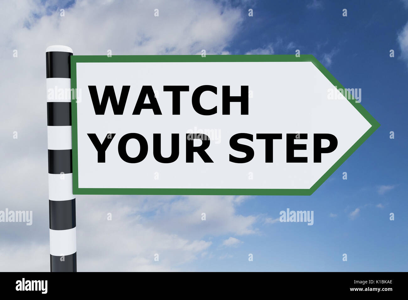 Render illustration of Watch Your Step title on road sign Stock Photo ...