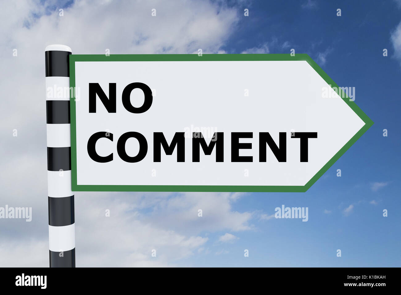 Render illustration of No Comment title on road sign Stock Photo - Alamy