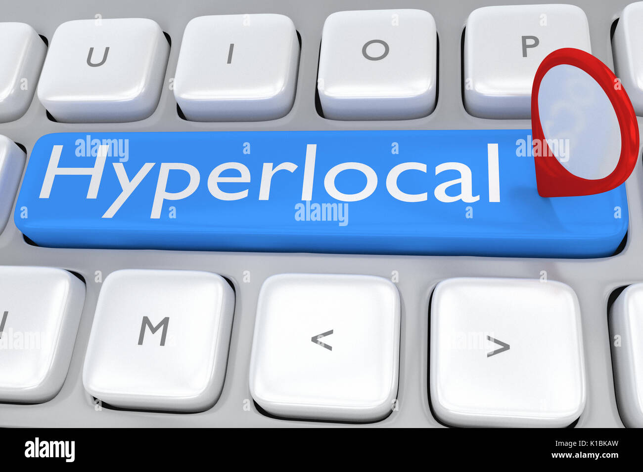 Render illustration of computer keyboard with the script Hyperlocal and ...