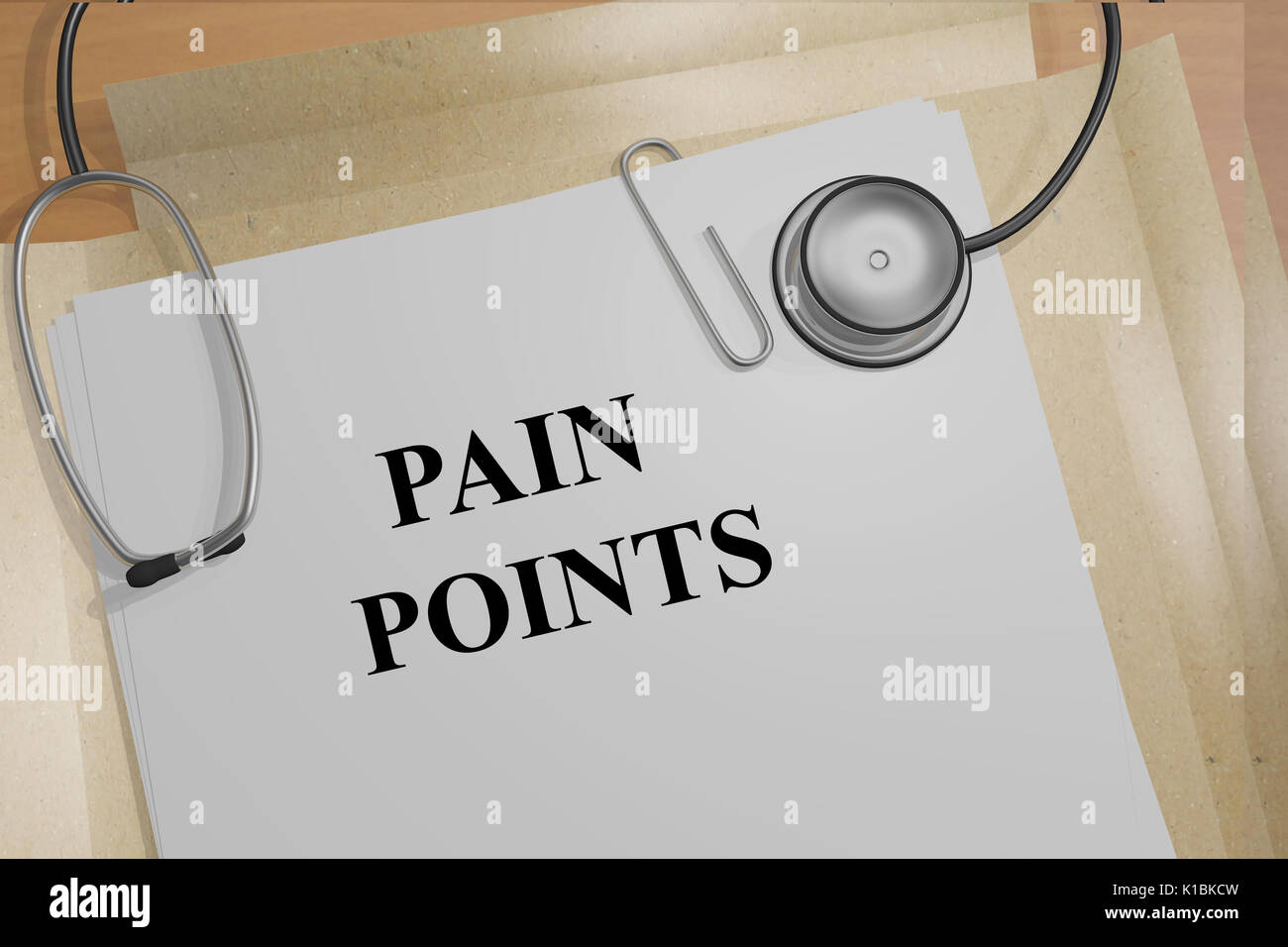 Render illustration of Pain Points title on medical documents Stock ...