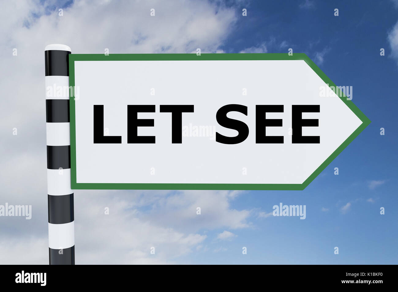Render illustration of Let See title on road sign Stock Photo - Alamy