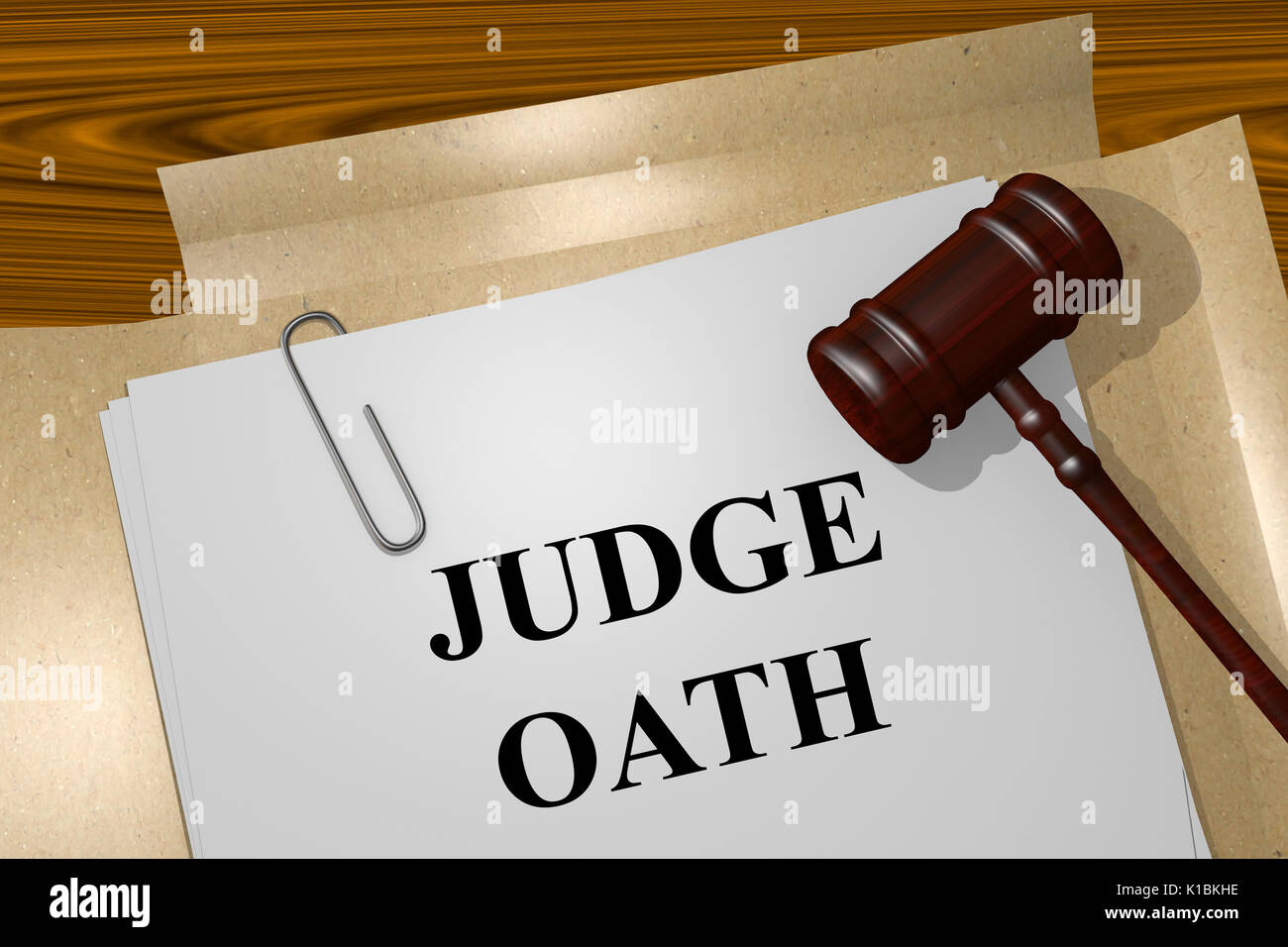 Render illustration of Judge Oath title on Legal Documents Stock Photo ...