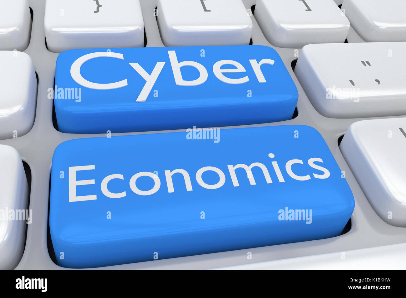 Render illustration of computer keyboard with the print Cyber Economics ...