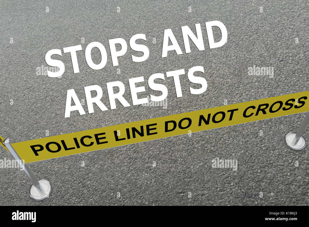 Render illustration of Stops and Arrests title on the ground in a ...