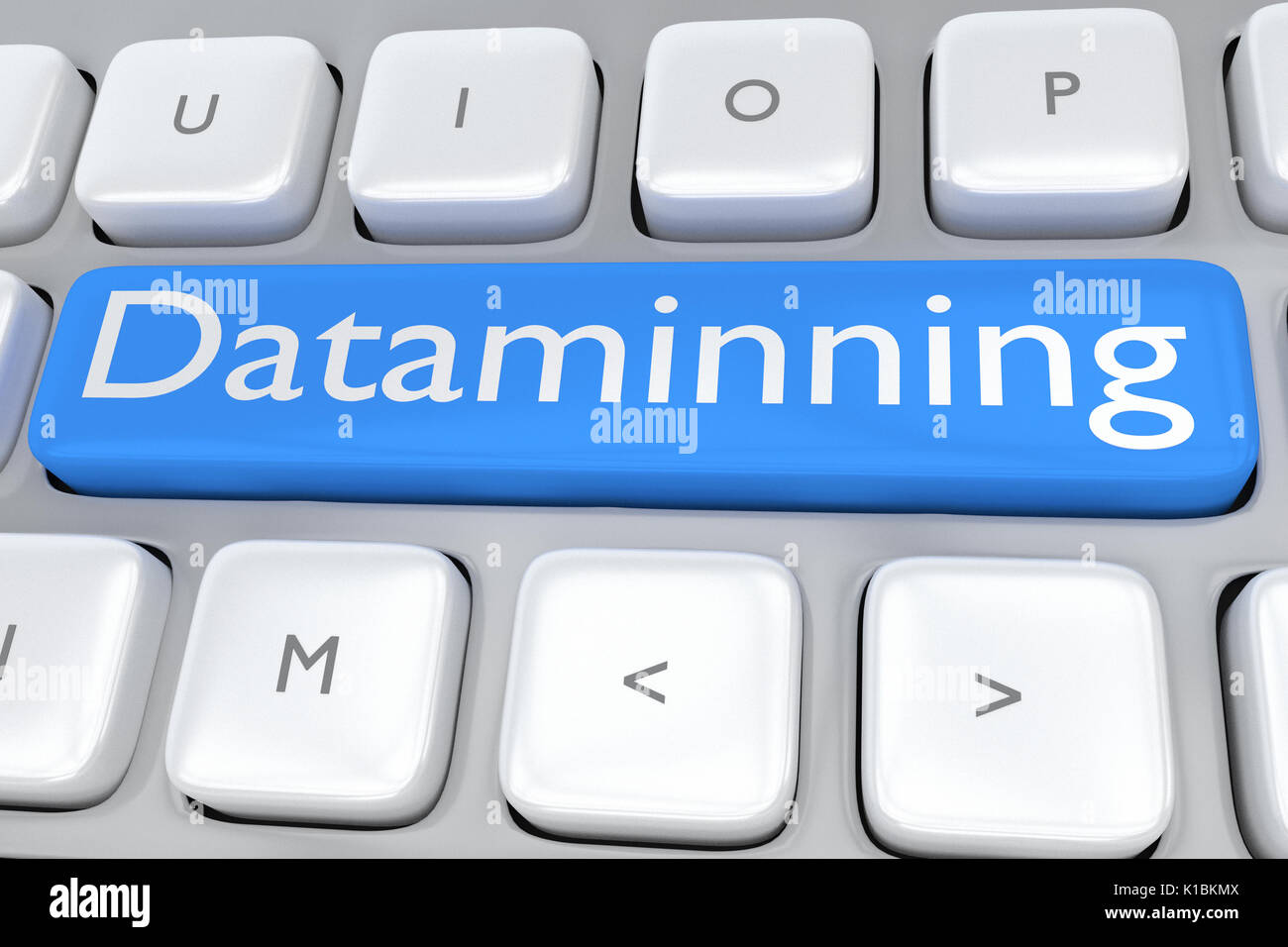 Render illustration of computer keyboard with the script Datamining on ...