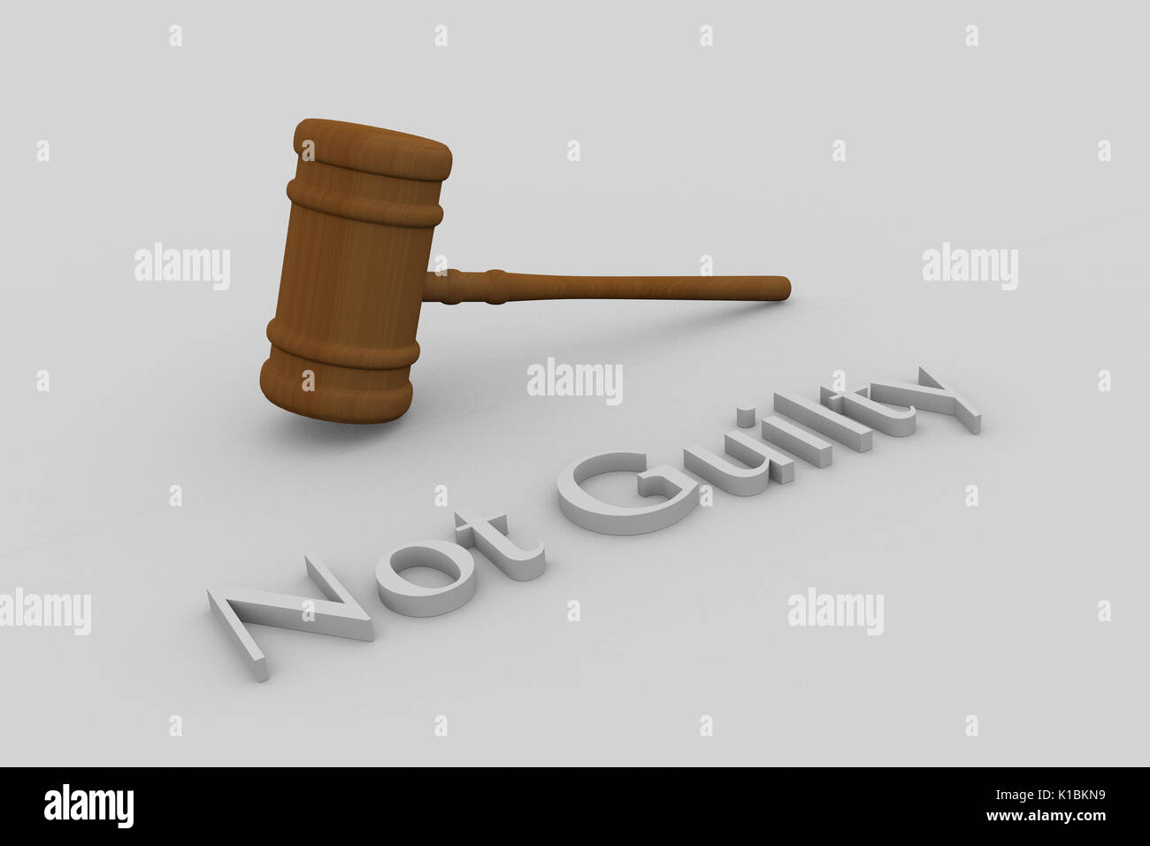 Render illustration of Not Guilty title written in embossed letters ...