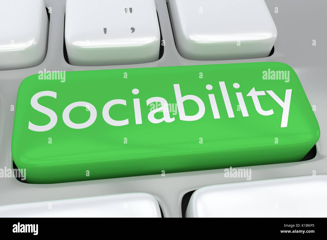 Render illustration of computer keyboard with the print Sociability on ...