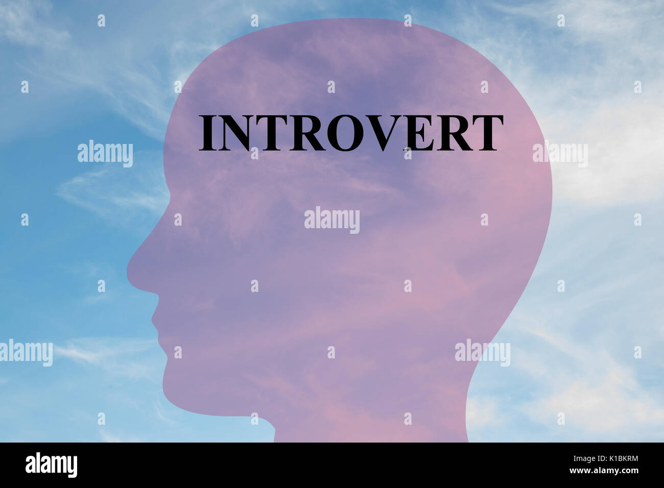 Render illustration of Introvert title on head silhouette, with cloudy ...