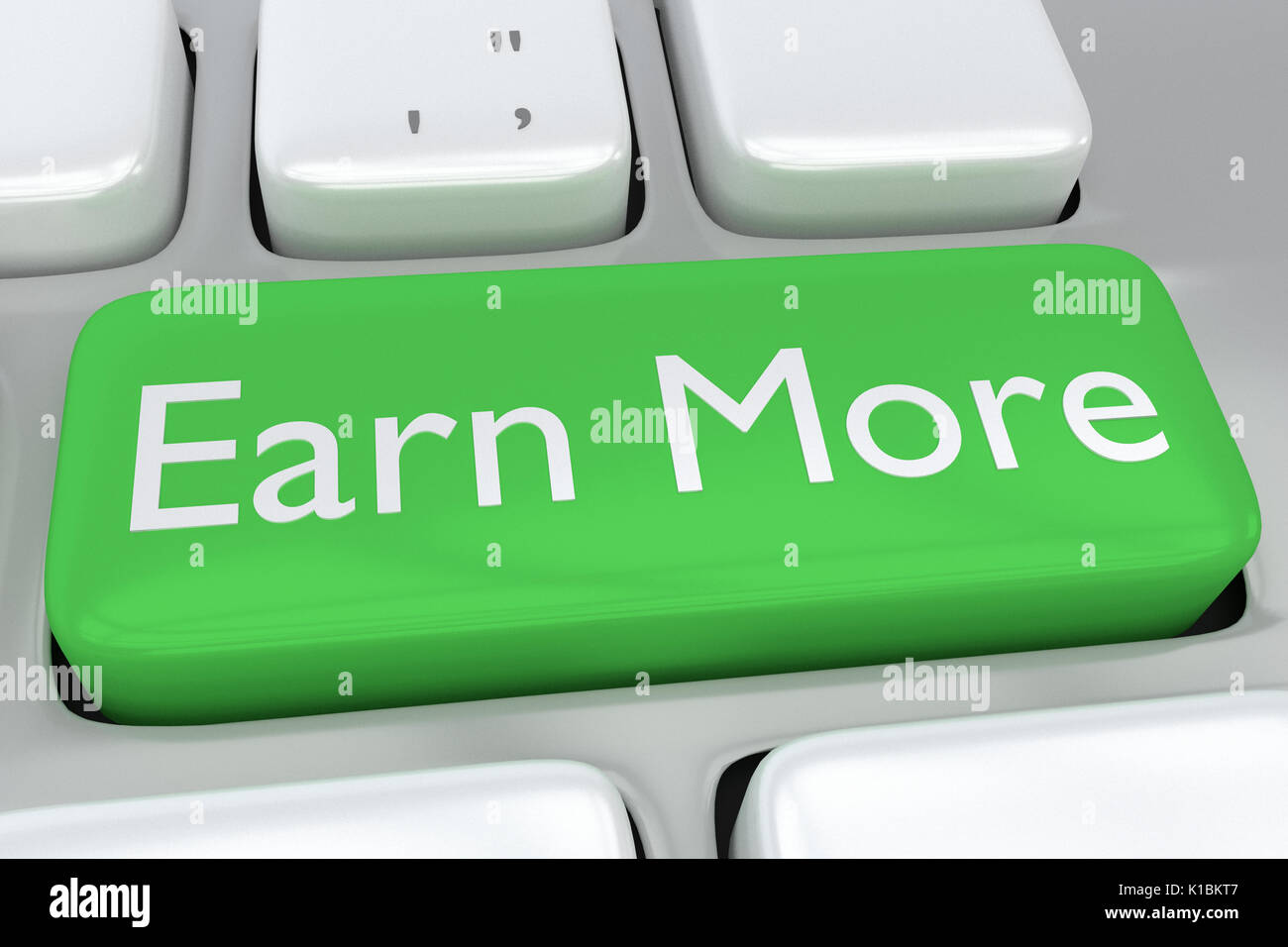 Render illustration of computer keyboard with the print Earn More on a ...
