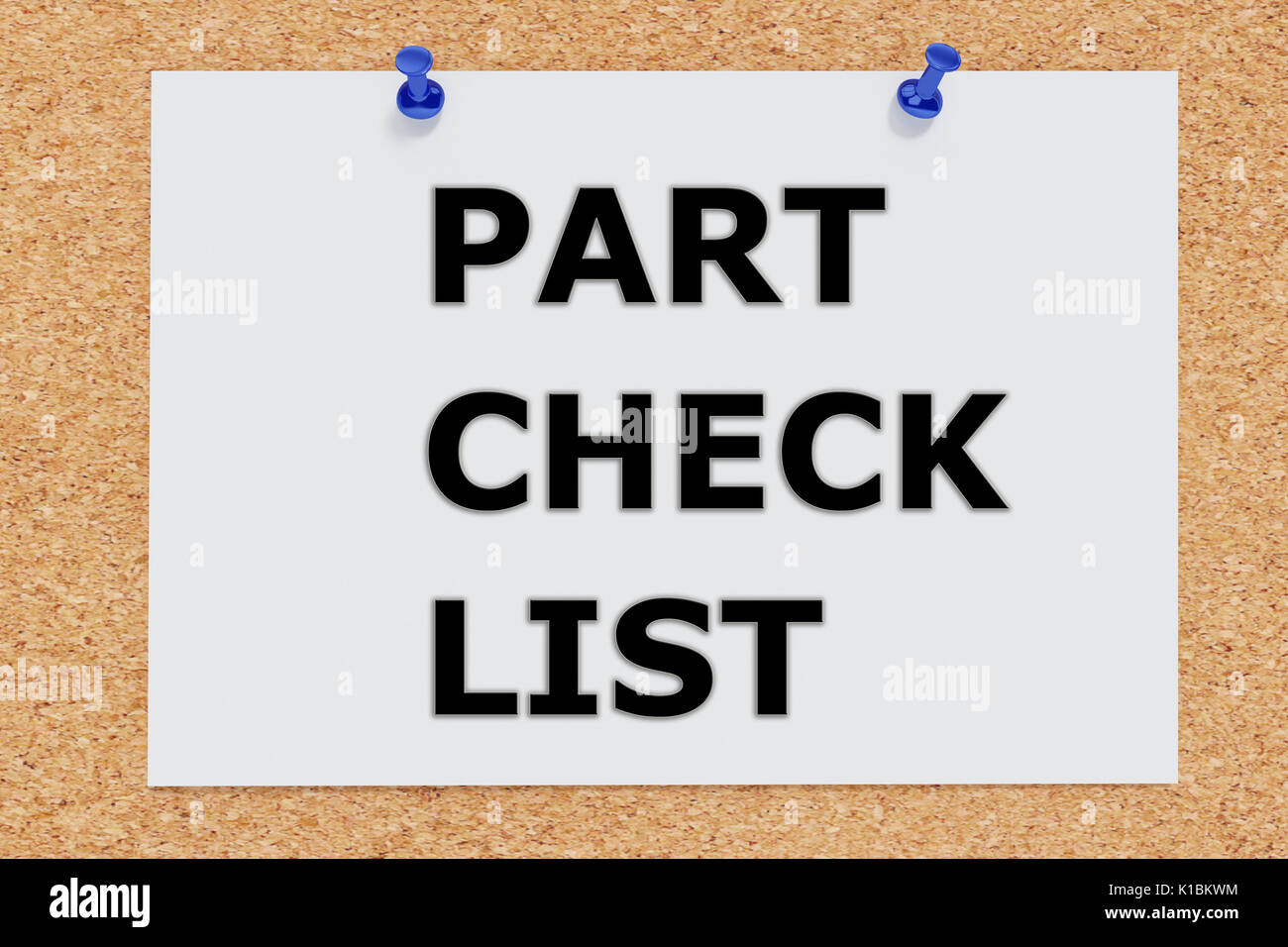 Render illustration of Part Check List script on cork board Stock Photo ...