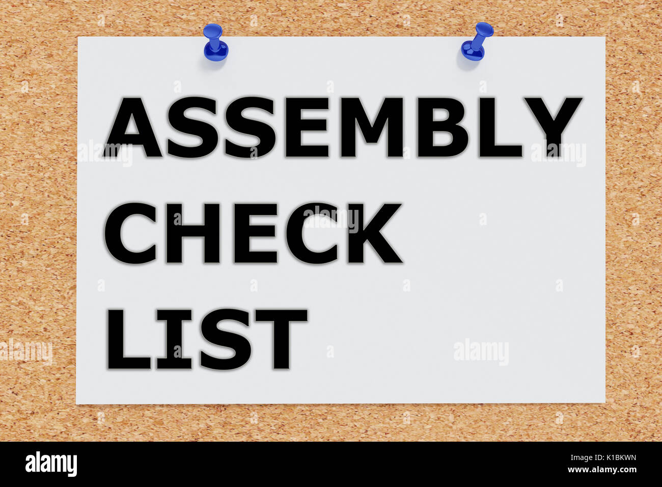 Render illustration of Assembly Check List script on cork board Stock ...