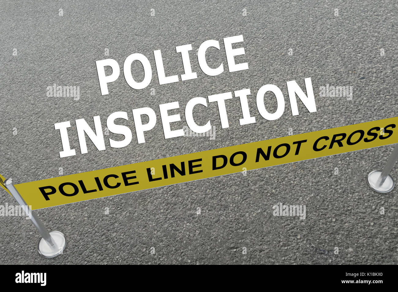 Render illustration of Police Inspection title on the ground in a ...