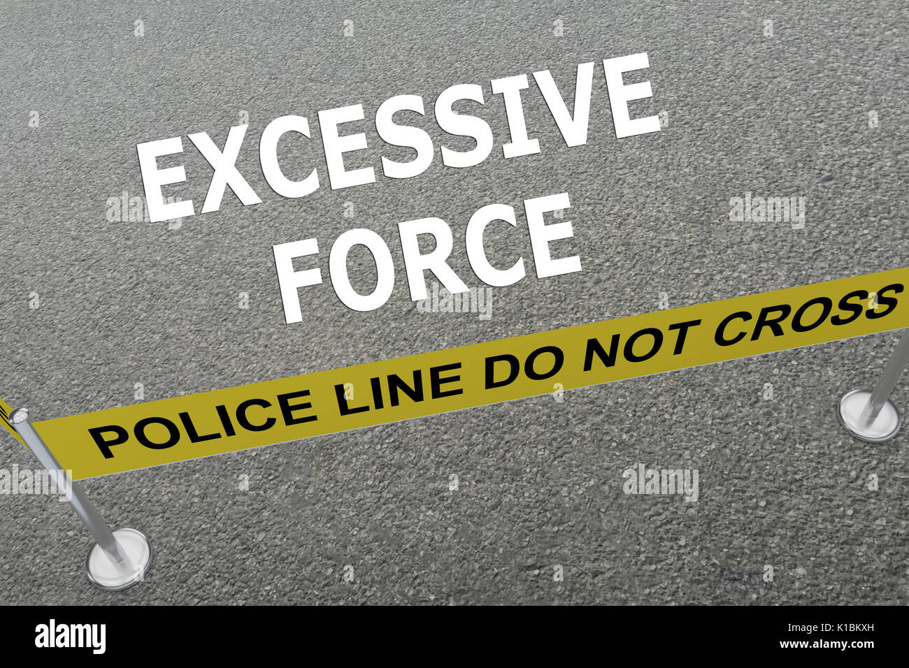 Render illustration of Excessive Force title on the ground in a police ...