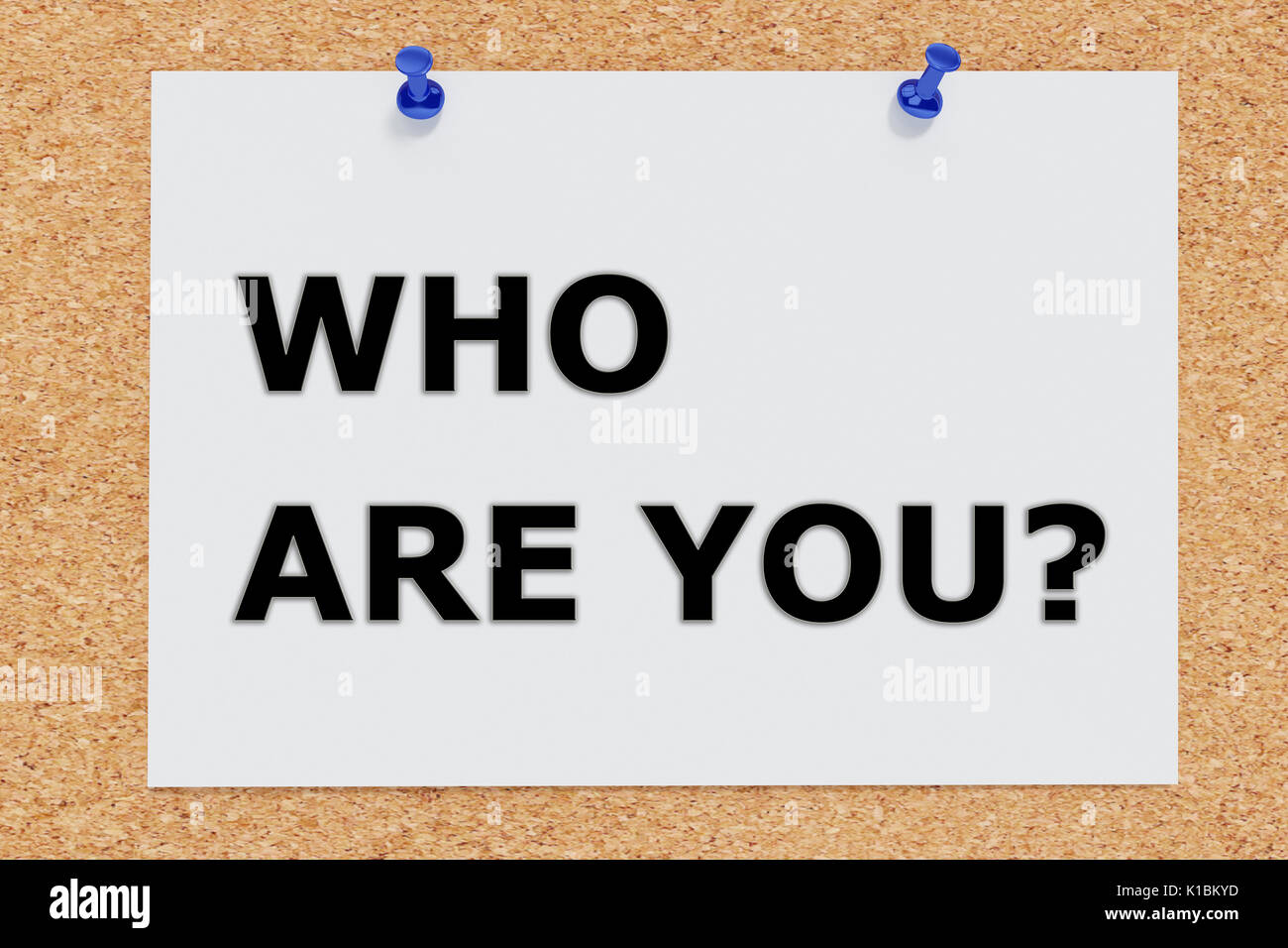 Render illustration of Who Are You? script on cork board Stock Photo ...