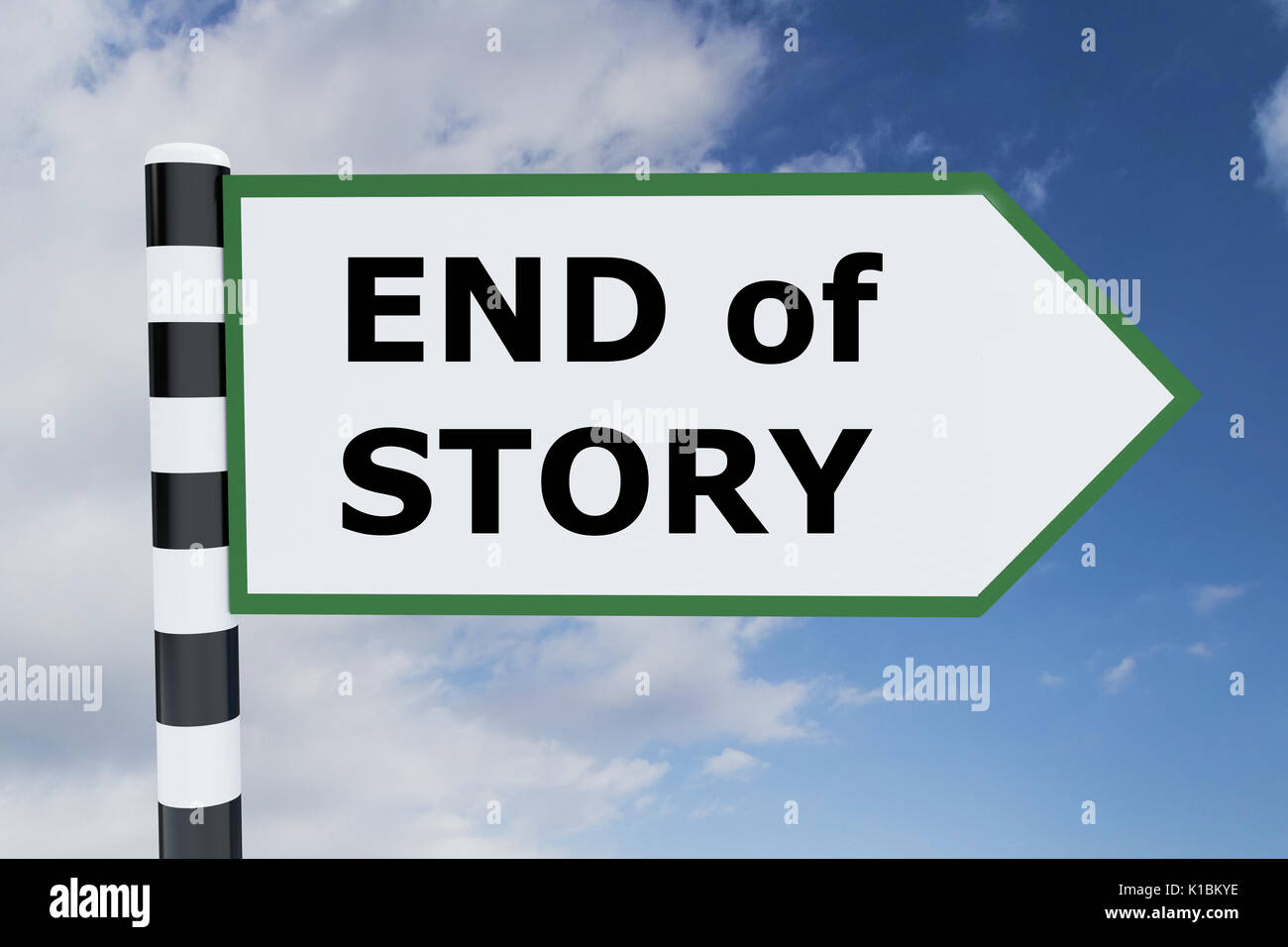 Render illustration of End of Story title on road sign Stock Photo - Alamy