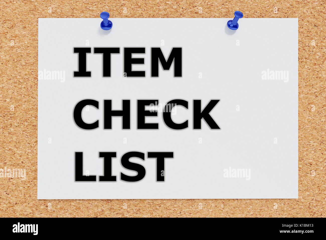 Render illustration of Item Check List script on cork board Stock Photo ...