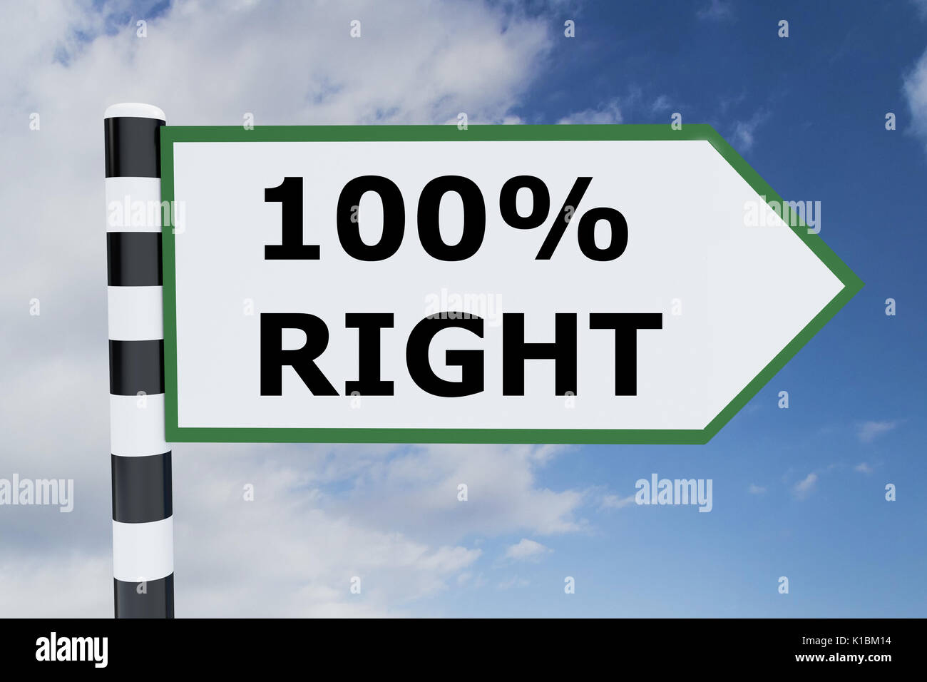 Render illustration of Hundred Percent Right title on road sign Stock ...
