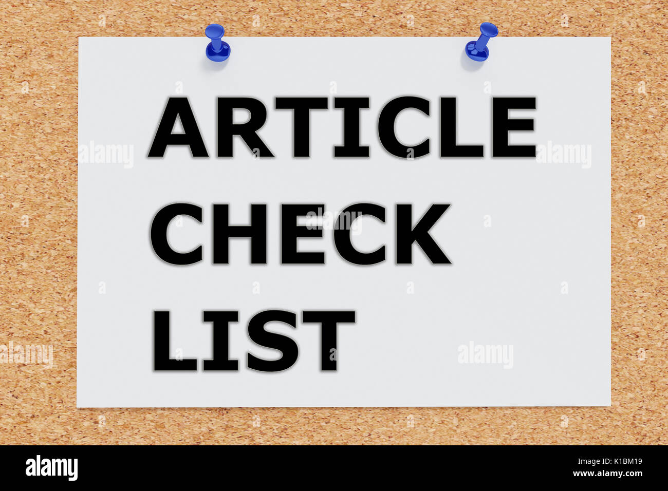 Render illustration of Article Check List script on cork board Stock ...