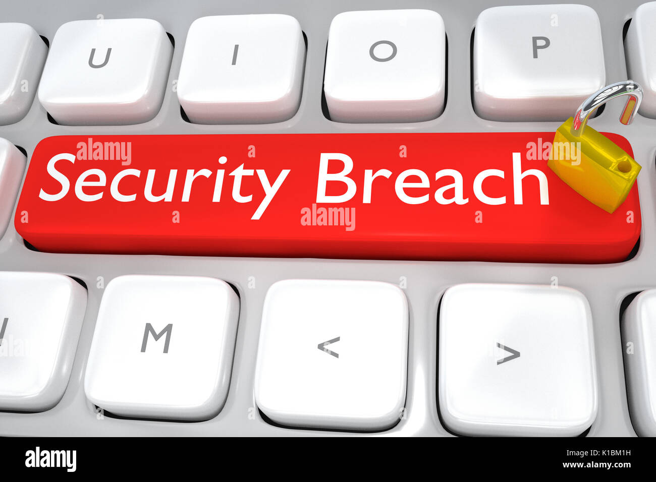 Render illustration of computer keyboard with the print Security Breach ...