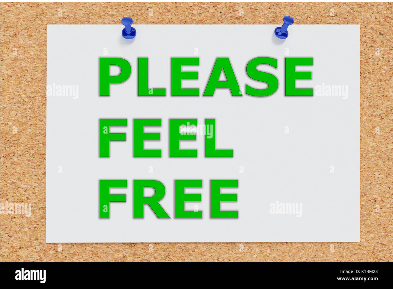 Render illustration of Please Feel Free script on cork board Stock ...