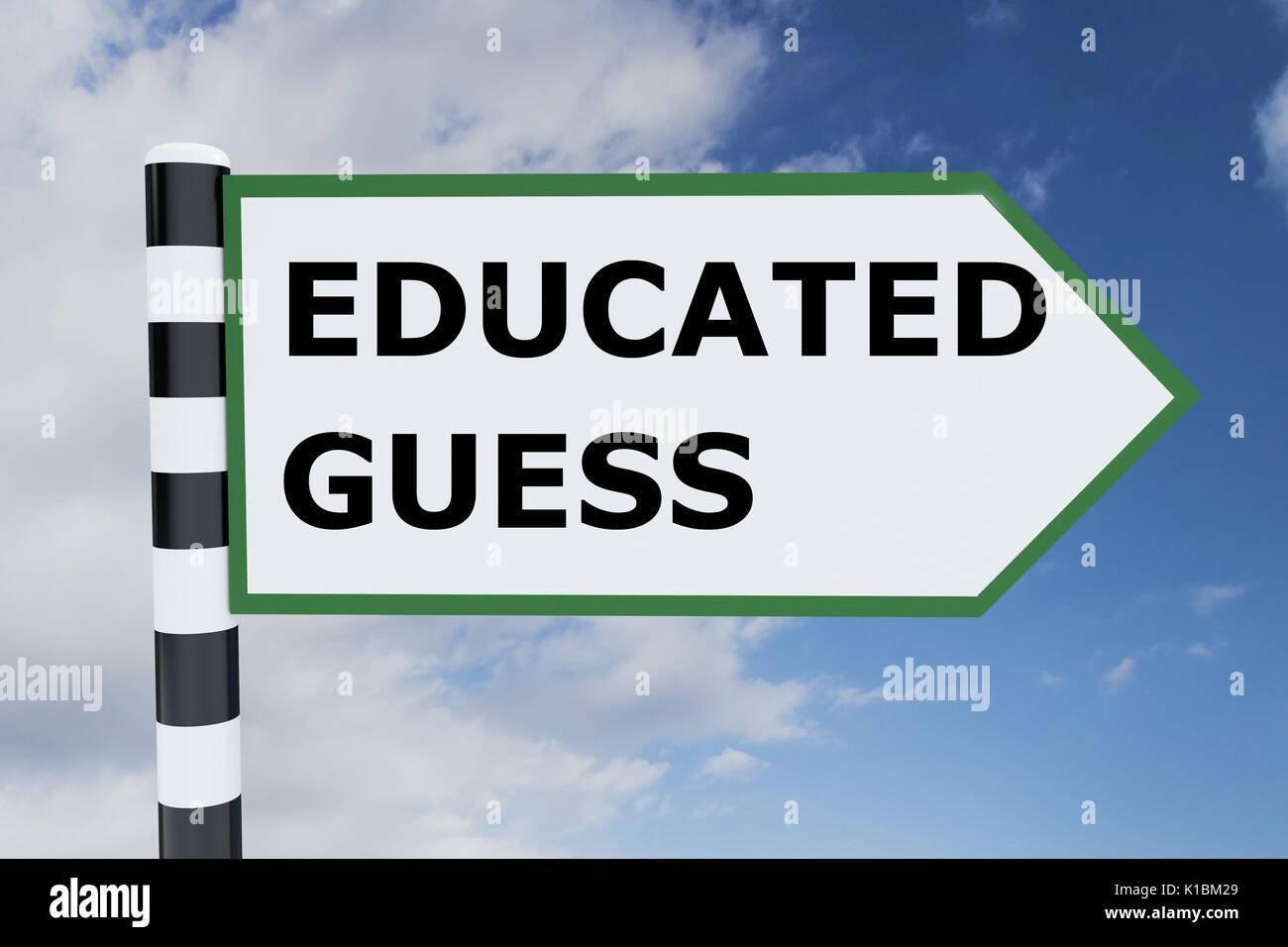 Render illustration of Educated Guess title on road sign Stock Photo ...
