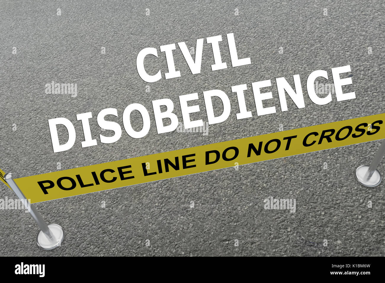Render illustration of Civil Disobedience title on the ground in a ...