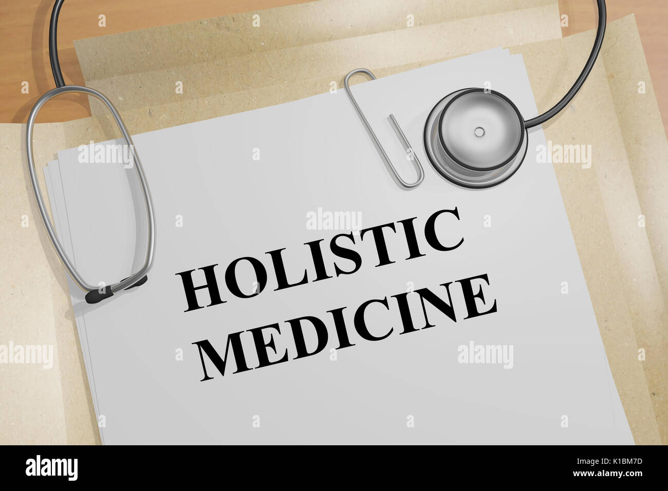 Render illustration of Holistic Medicine Title On Medical Documents ...