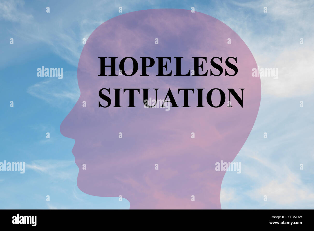 Render illustration of Hopeless Situation title on head silhouette ...